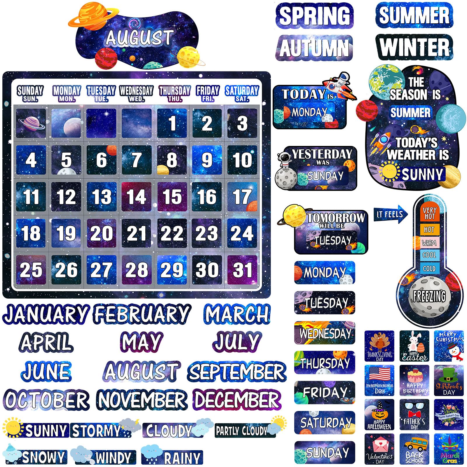Snapklik.com : Cholemy 85 Pcs Galaxy Calendar Bulletin Board Set Outer ...