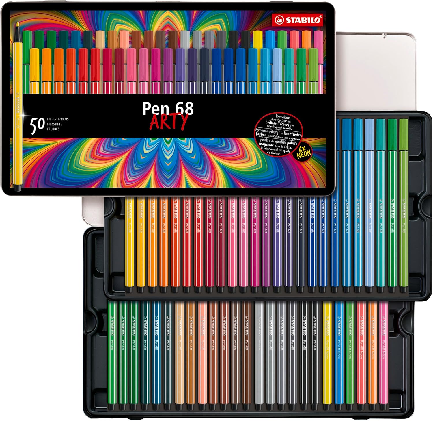 STABILO Pen 68 - Premium Fibre-Tip Pen - ARTY - Tin of 50 - Assorted ...