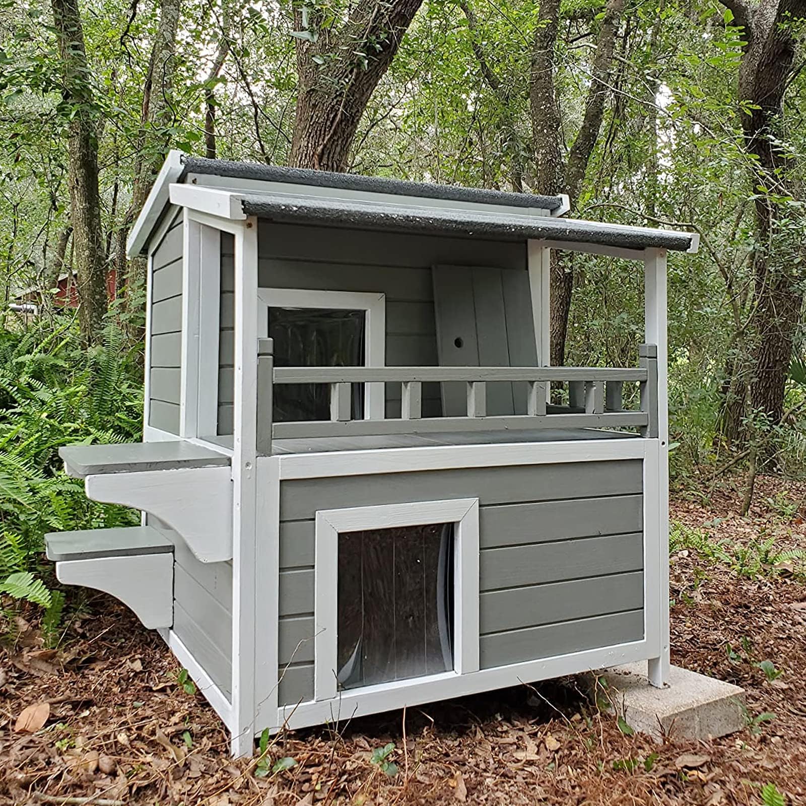 Amazon.com : Gowoodhut Feral Cat Shelter Outdoor Weatherproof - Two ...
