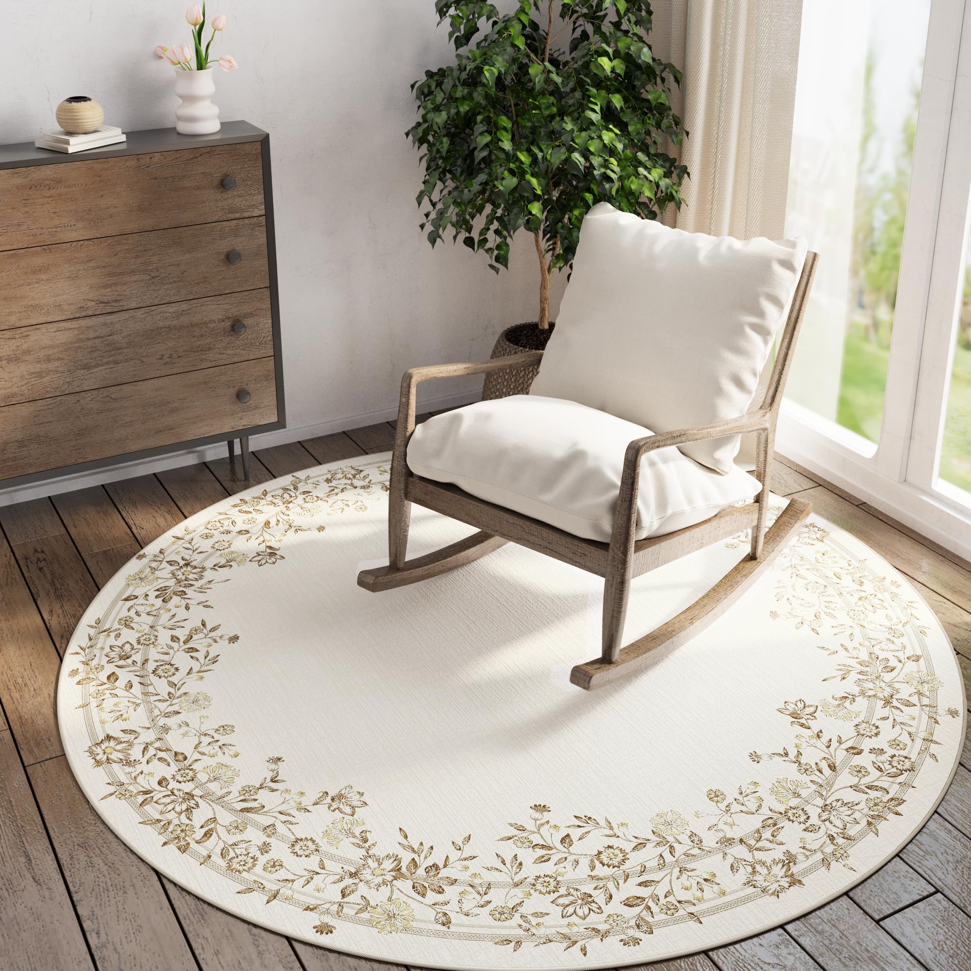 jinchan Round Rug 5ft Area Rug Indoor Vintage Circle Rug 5' Round ...