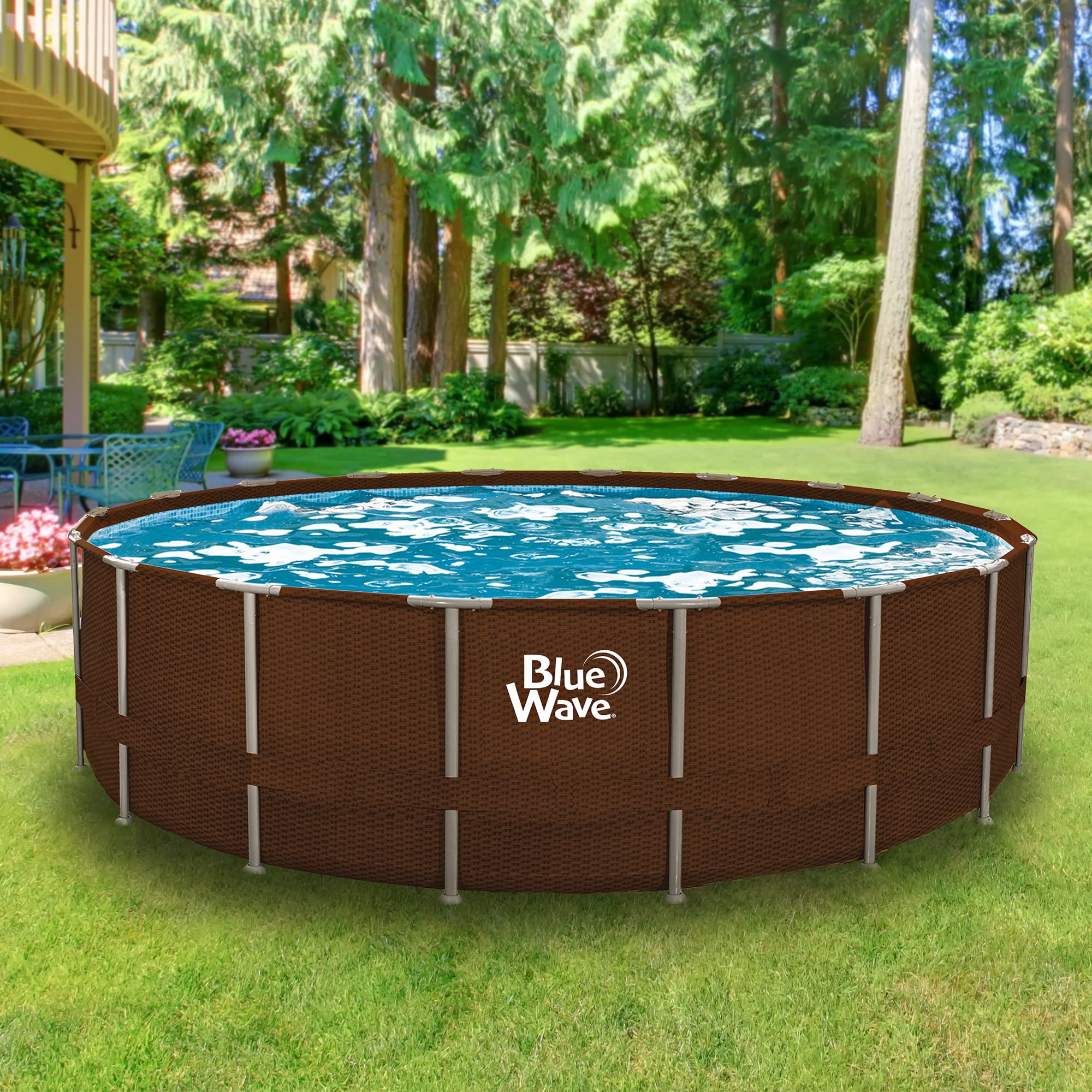 Blue Wave Mocha Wicker 18-ft Round 52-in Deep Frame Swimming Pool ...