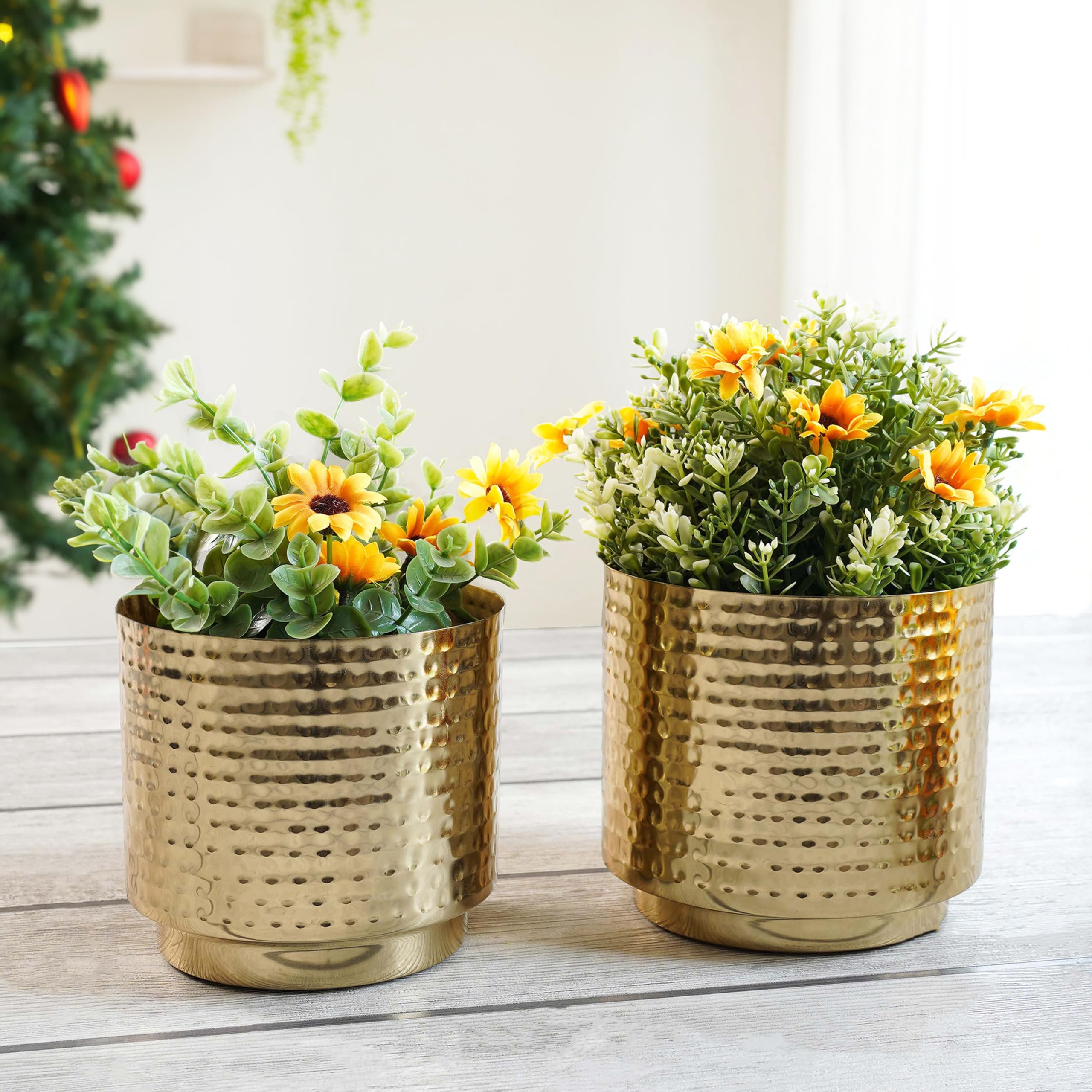 Amazon.com : BEHOMA Metal Hammered Golden Mini Table top Planter for ...