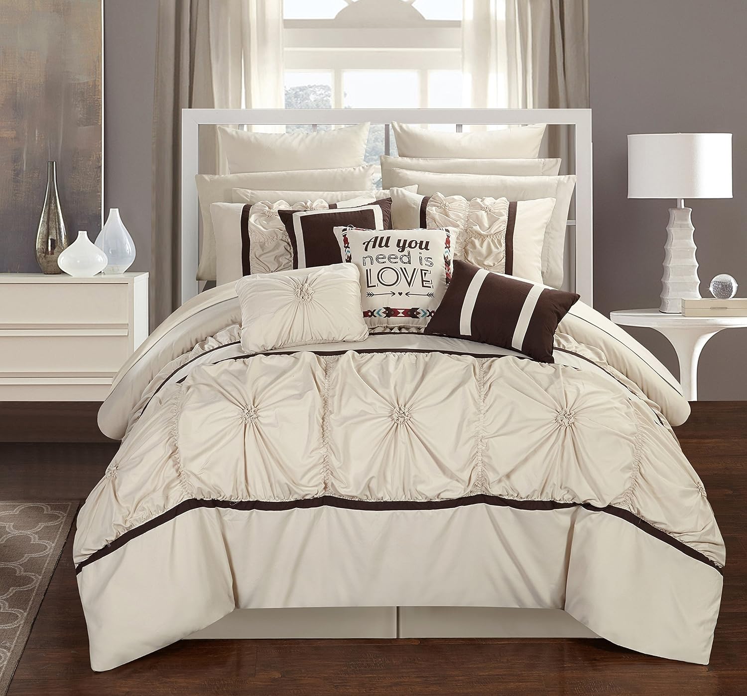 Amazon.com: Chic Home Off-White Bed in a Bag Comforter Set, King Size ...
