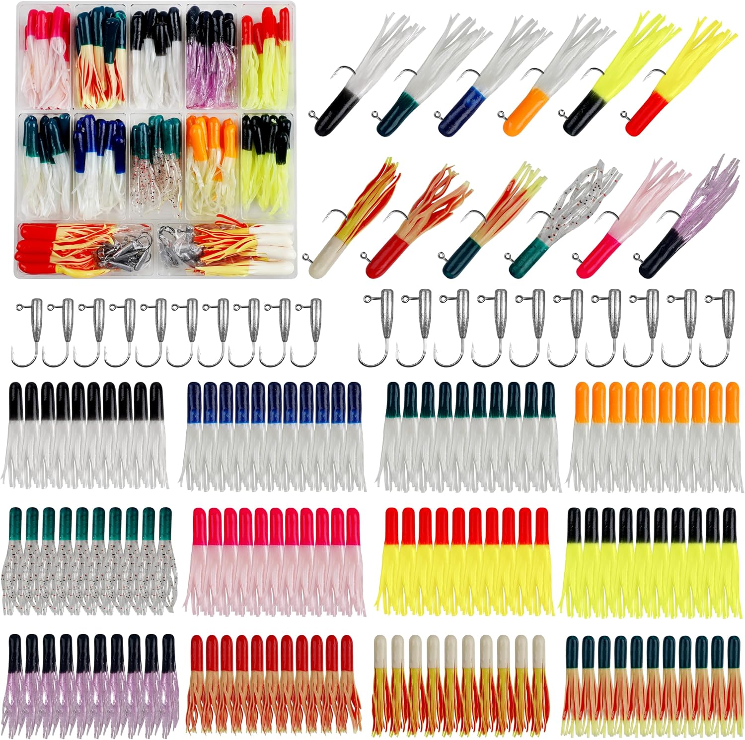140pcs Crappie Jigs Fishing Lures Kit, Soft Grub Lures Fishing Jig Head ...