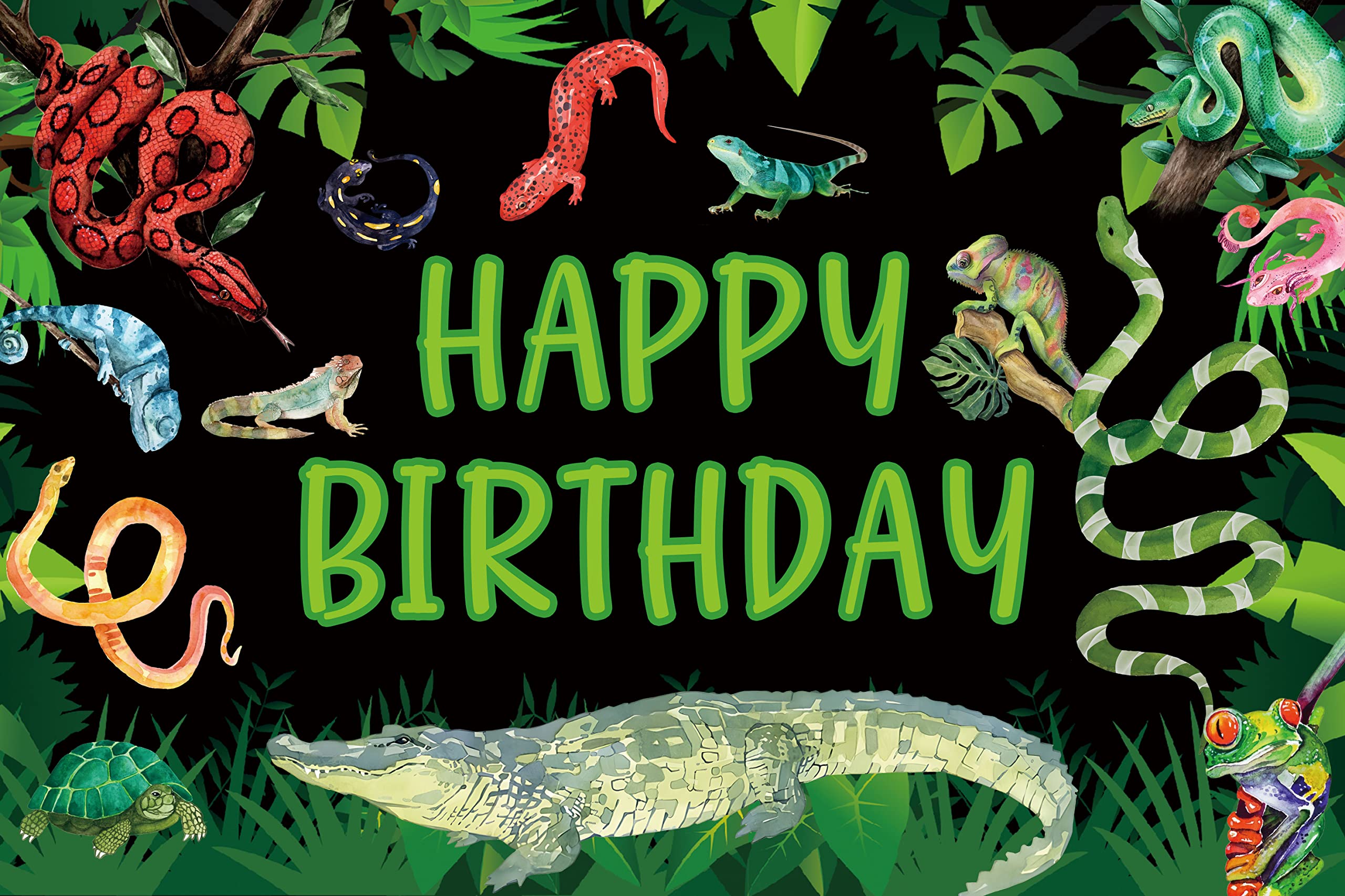 Buy Reptile Swamp Happy Birthday Banner Backdrop Jungle Wild One Party ...
