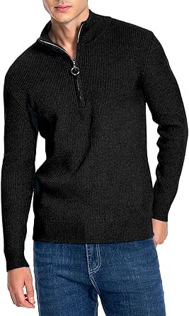 Men's Quarter Zip Up Pullover Sweater - Casual Soft Knitted Mock Neck ...