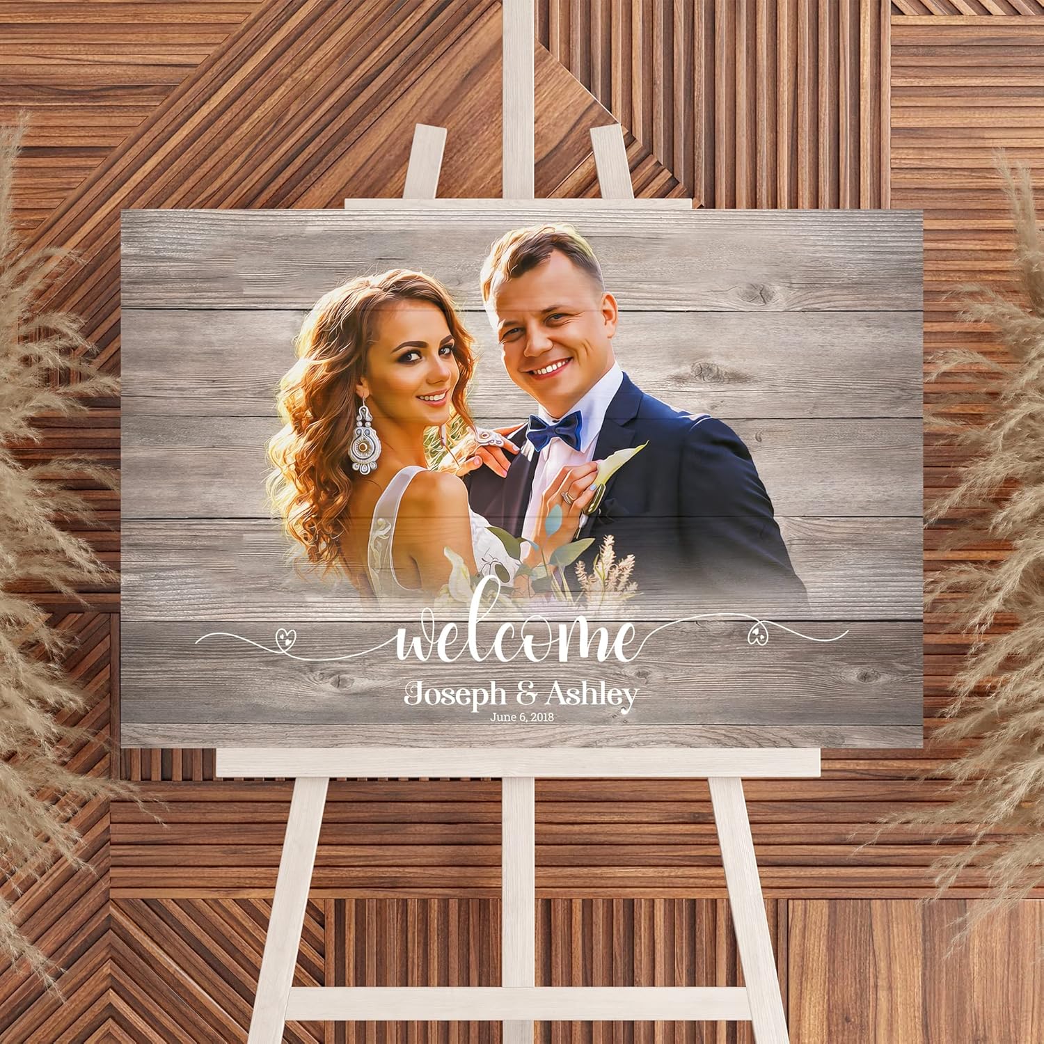 Amazon.com: Custom Wedding Welcome Sign with Photo on Wood Background ...
