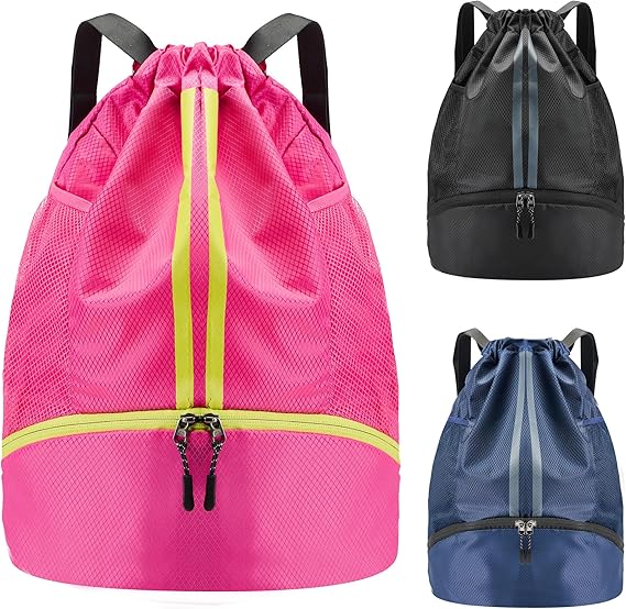 Amazon.com | Drawstring backpack, waterproof bag with shoe compartment ...