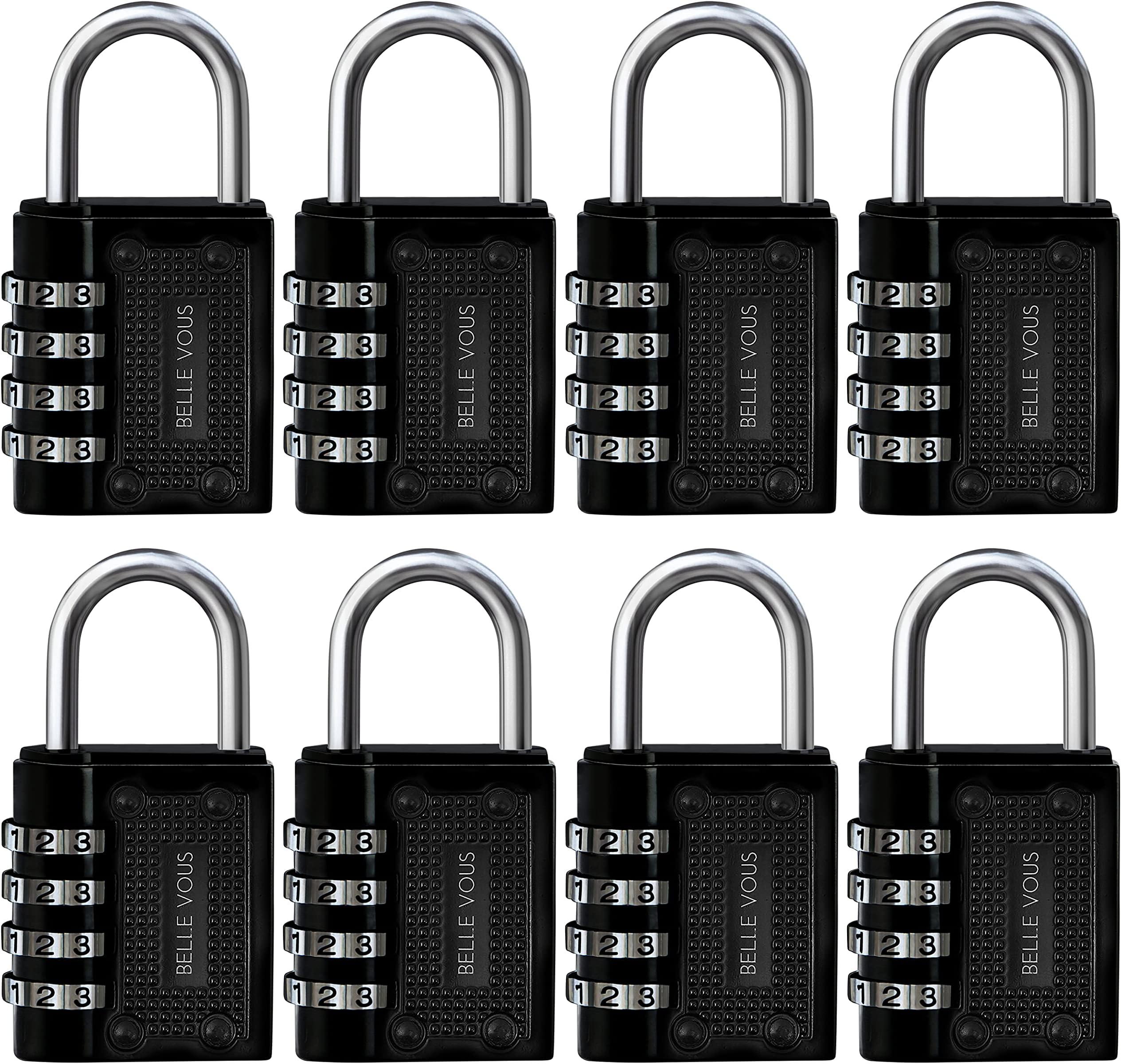 Belle Vous Padlocks with Code Set of 8 - Black Digit Combination ...