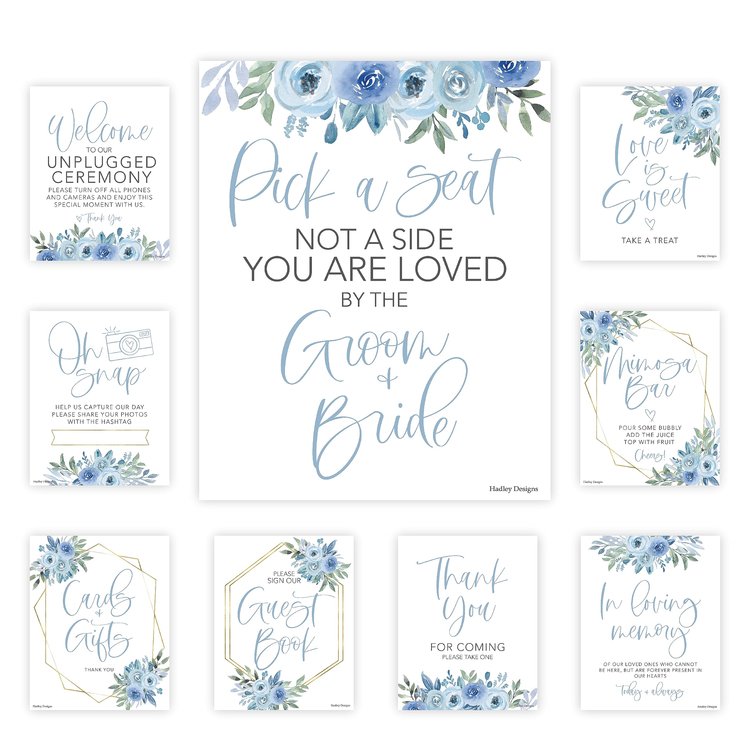 Amazon.com: Hadley Designs 9 Dusty Blue Wedding Signs for Ceremony and ...