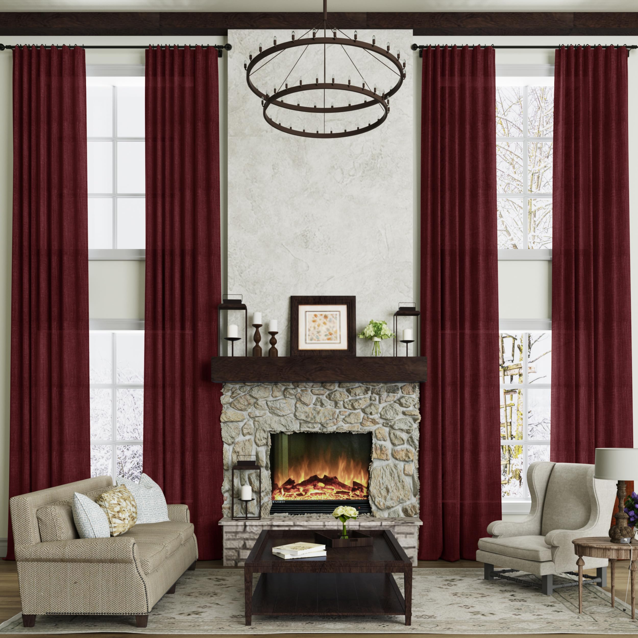 Amazon.com: Guken Burgundy 168 Inch Linen Curtains for High Living Room ...