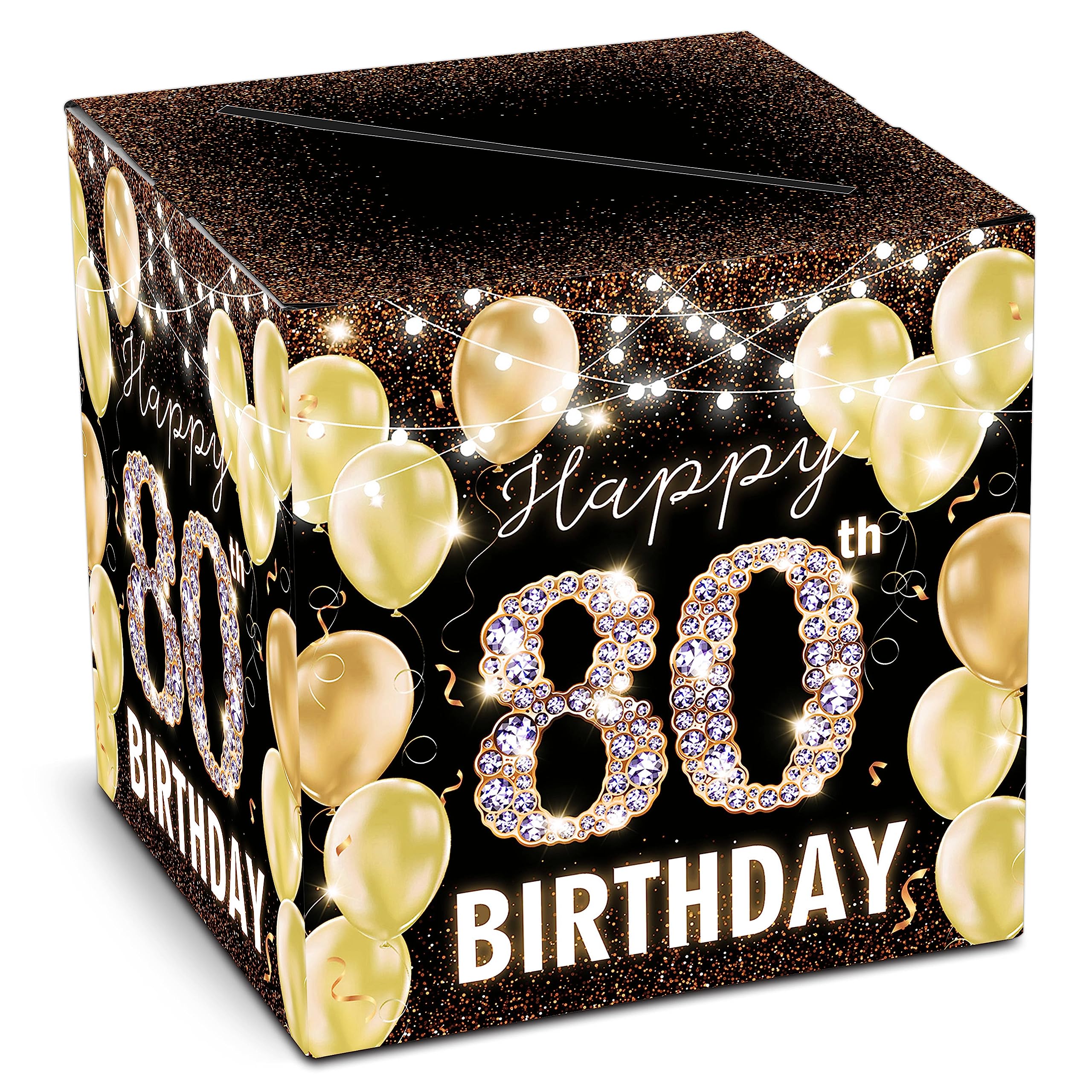 Amazon.com: 80th Black Gold Diamonds Birthday Cards Box, Gold Glitter ...