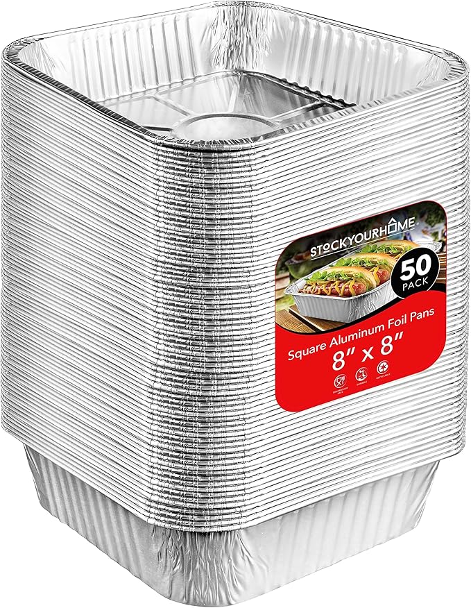 Amazon.com: 8x8 Foil Pans (50 Pack) 8 Inch Square Aluminum Pans - Foil ...