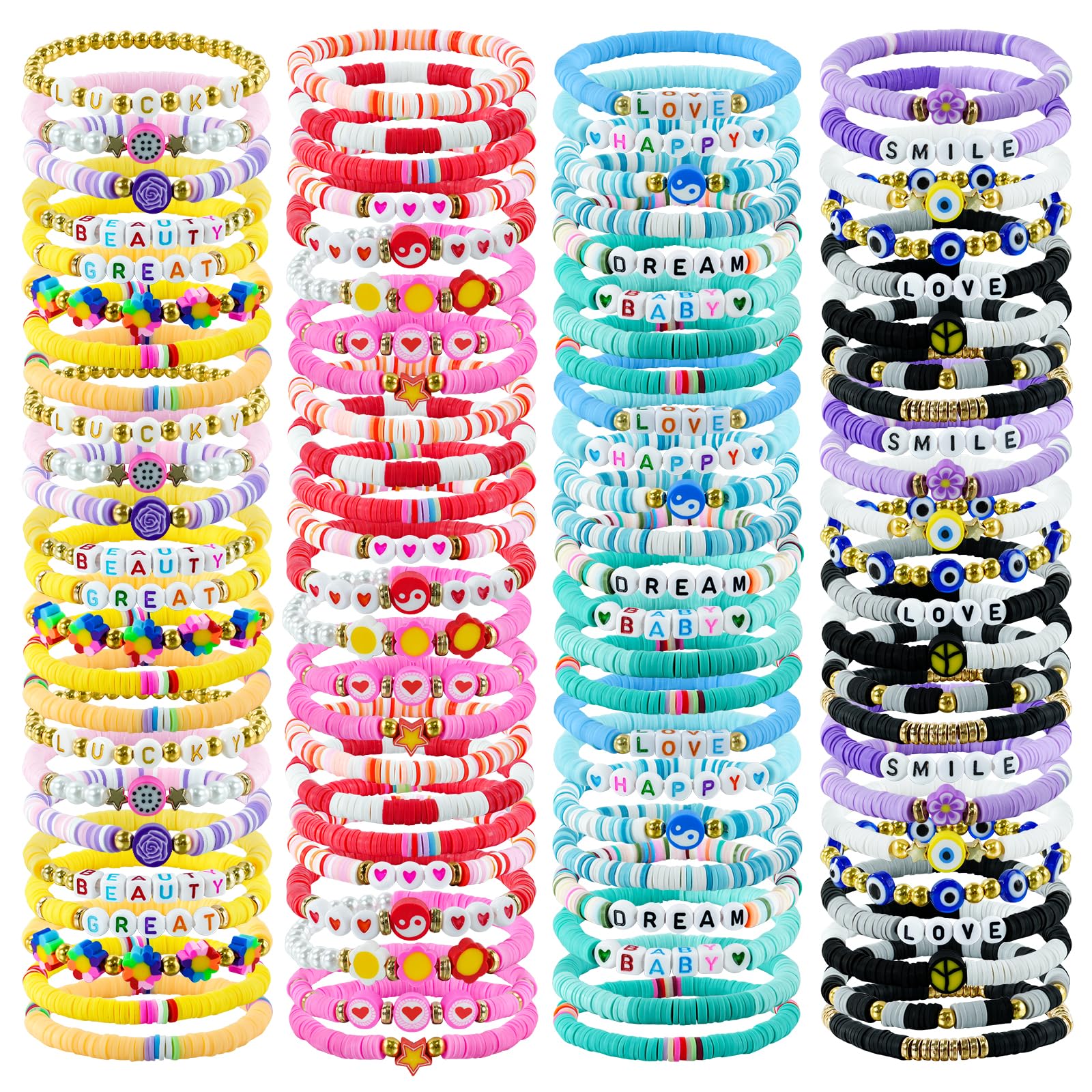 Amazon.com: NCPLYGOU 96 Pcs Colorful Friendship Bracelet Set Stackable ...