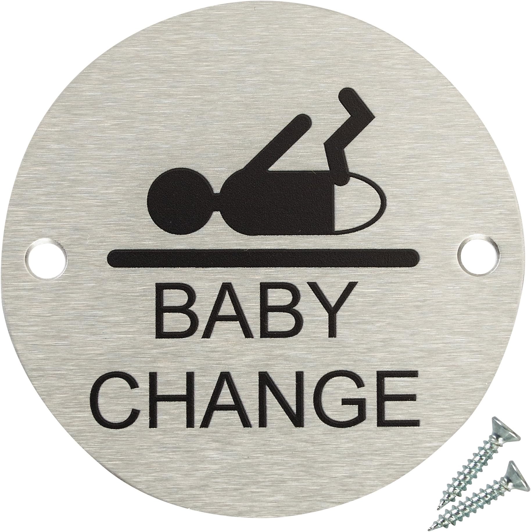 Fire Door Guru® Baby Change Door Sign - 76mm Disc - Stainless Steel ...