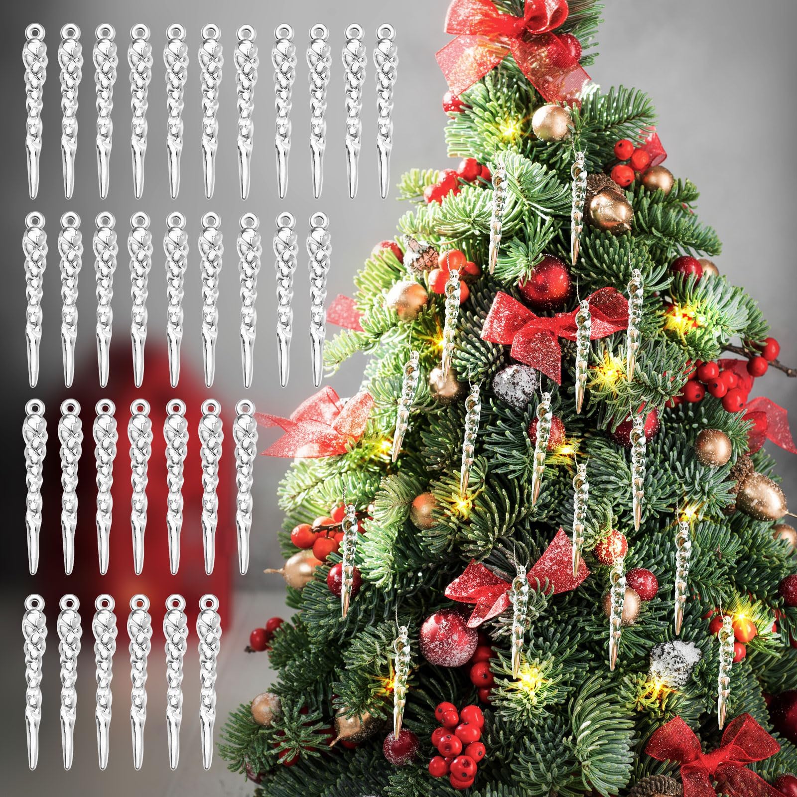 Amazon.com: 48pcs Hanging Plastic Icicle Ornaments Christmas Tree ...