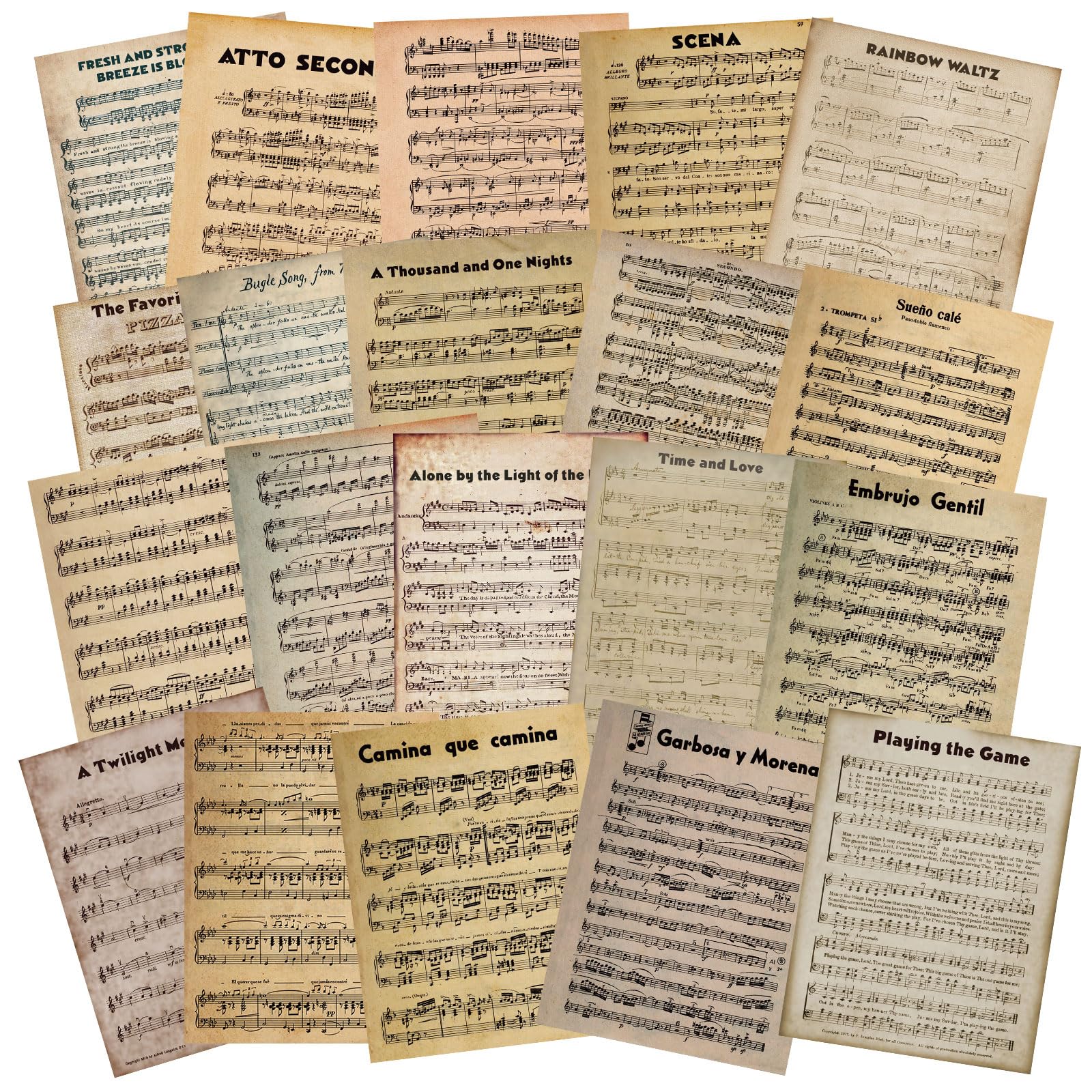 Amazon.com: Fullhawl 20 Pcs Vintage Sheet Music Scrapbook Paper 8.5 x ...