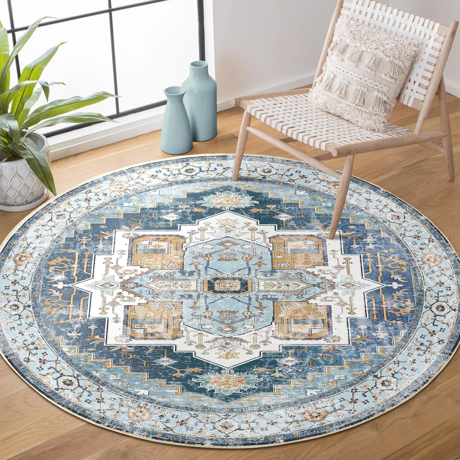 Amazon.com: Washable Round Rugs 6ft Round Area Rug Non Slip Circle Rugs ...