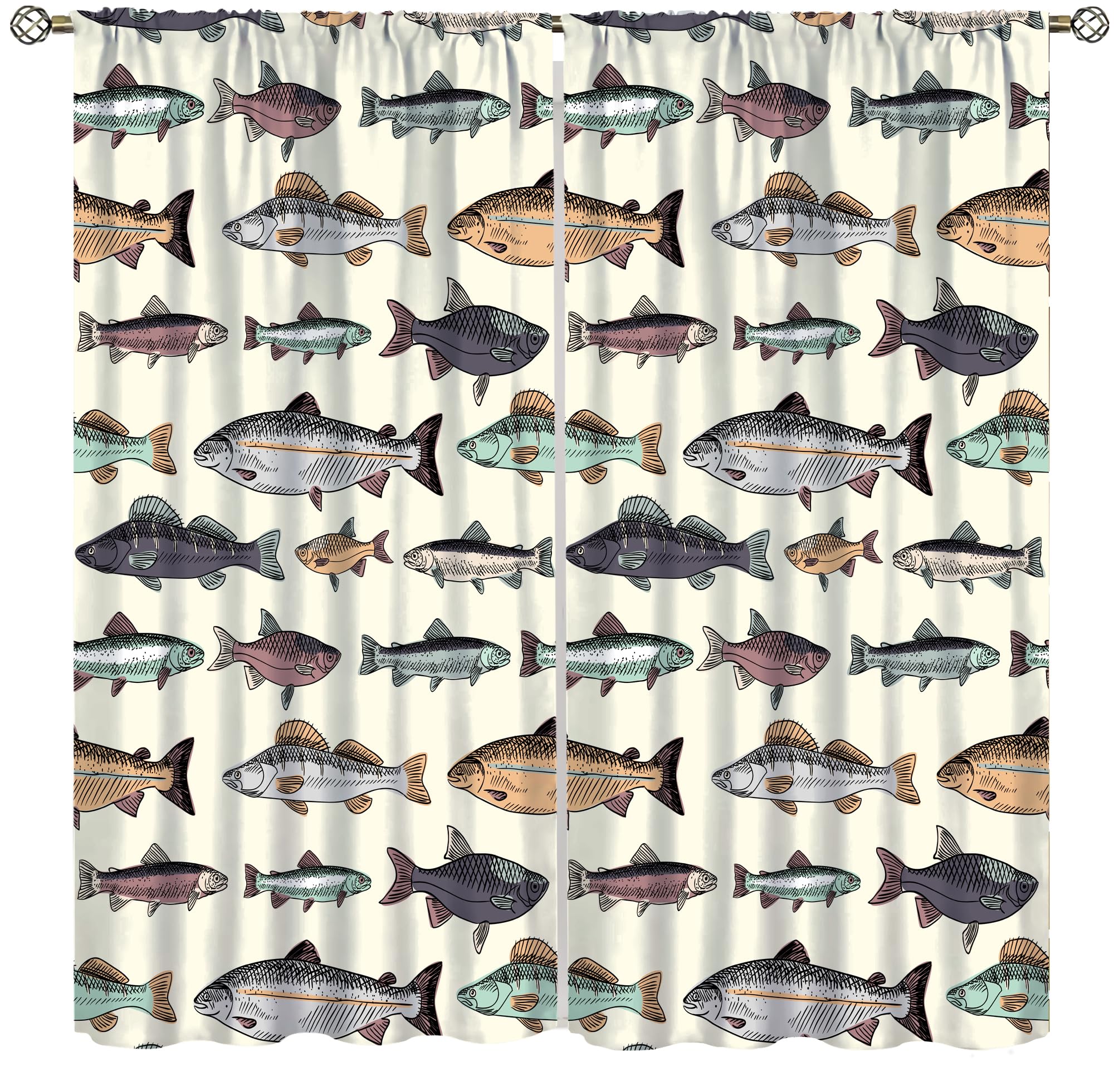 Amazon.com: Fish Blackout Curtain Retro Animal Drawing Fishing Window ...