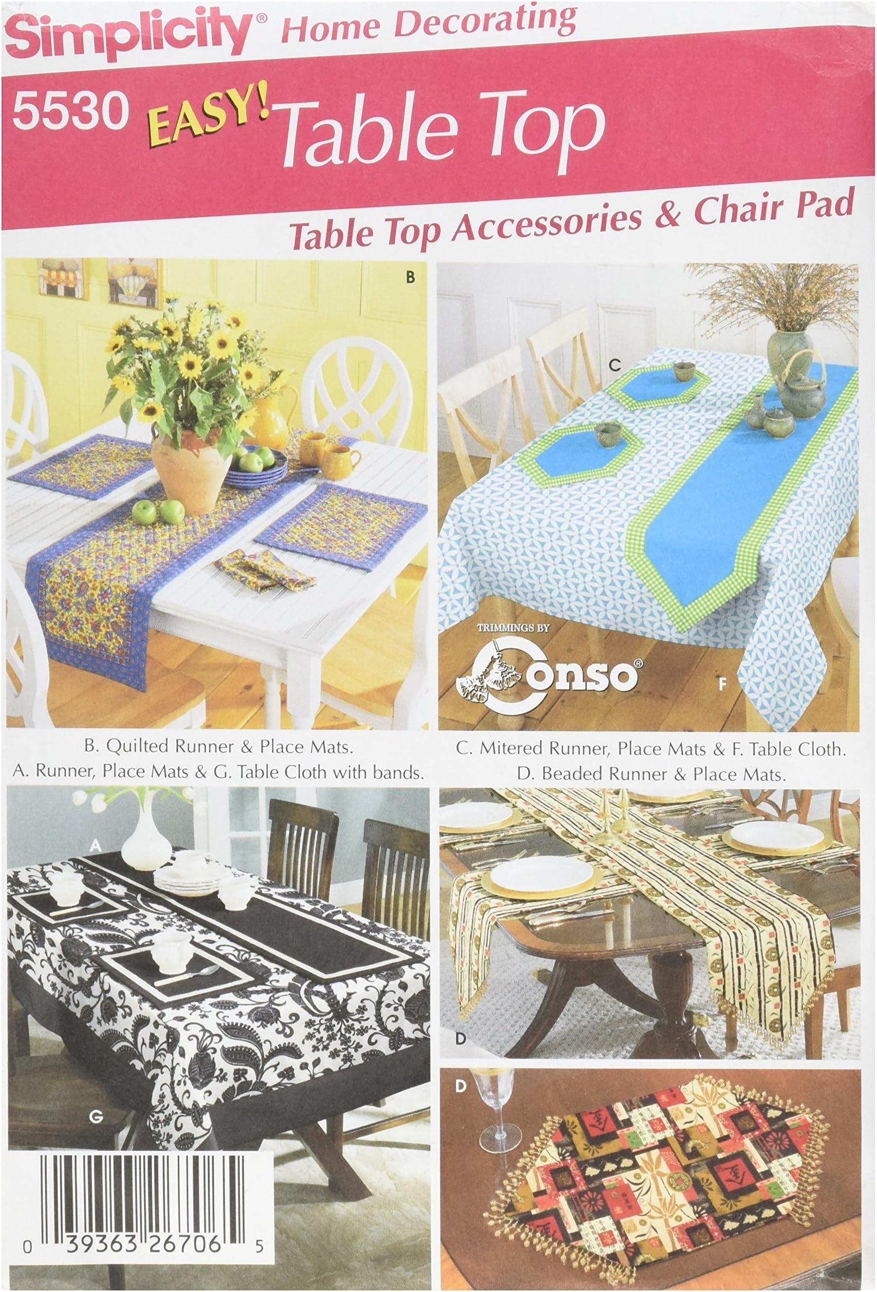 Amazon.com: Simplicity 9072 Sewing Pattern Home Decorating Place Mats ...