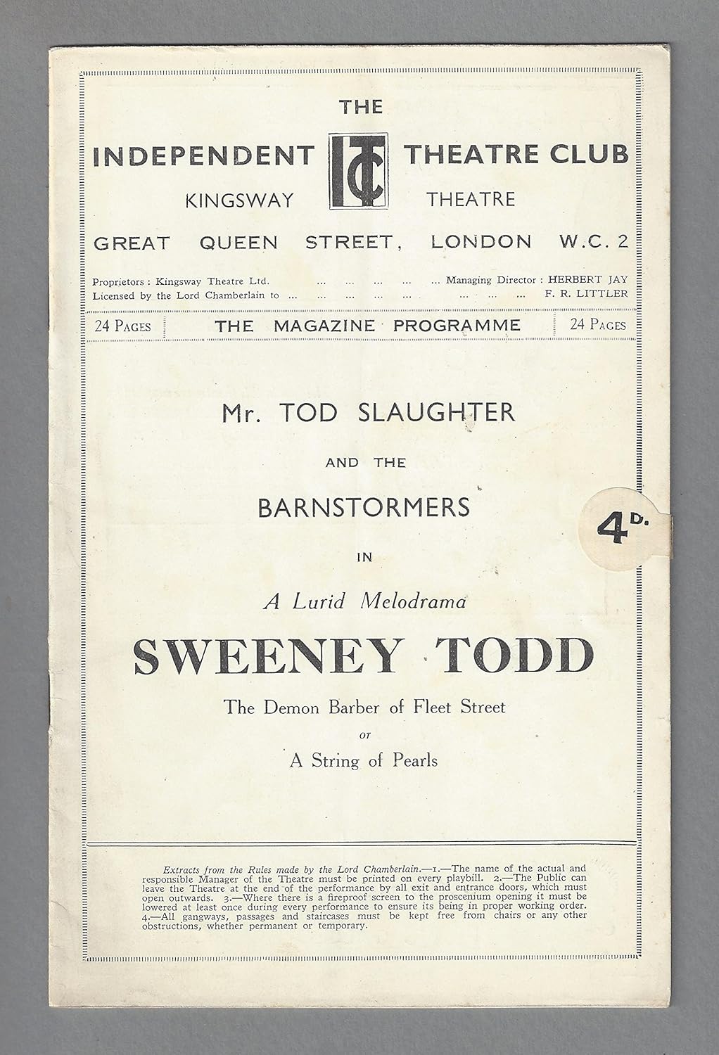 Tod Slaughter "SWEENEY TODD" (Before Sondheim) Barnstormers 1932 London ...