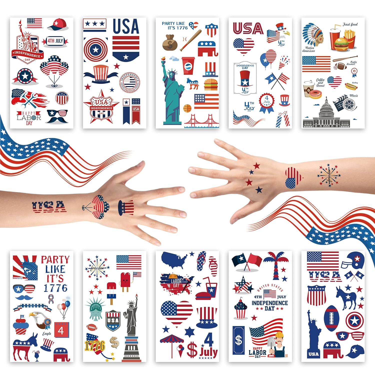 Amazon.com : Fourth of July Temporary Tattoo Set Patriotic Decorations ...