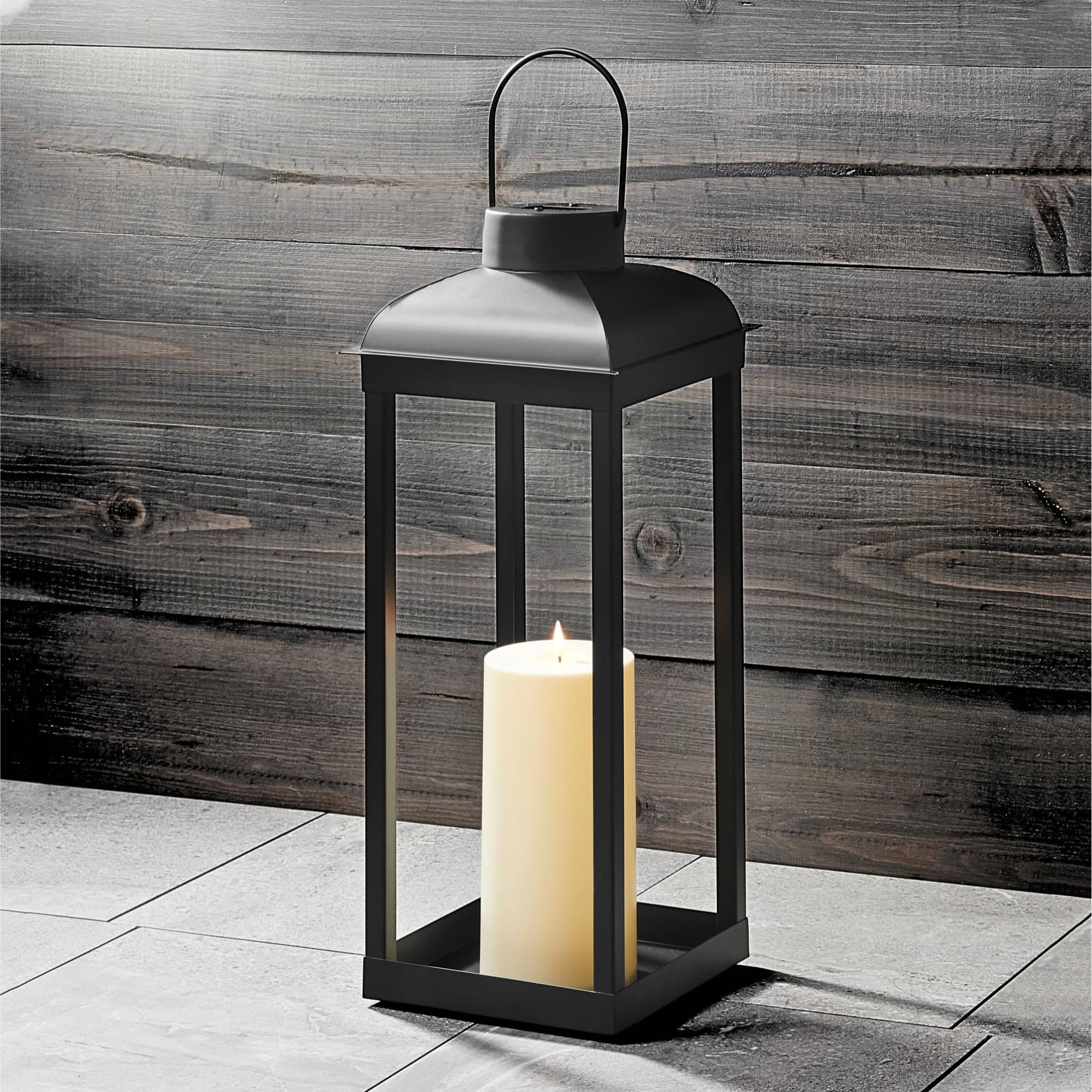 Outdoor Candle Lantern, Large - 18 Inch Tall, Solar Powered, Black ...