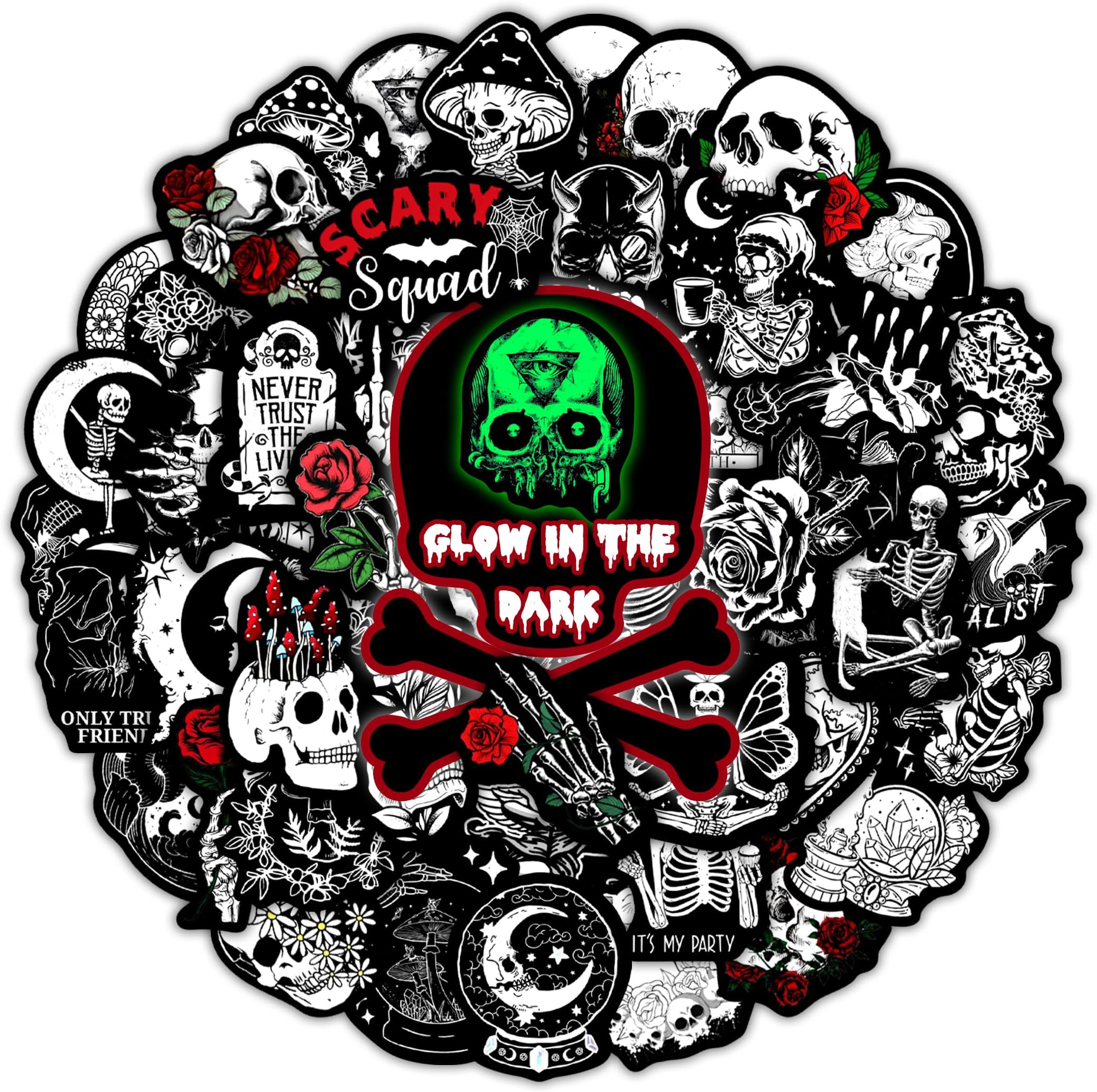 Amazon.com: 200Pcs Black and White Gothic Stickers Pack, Red Skull ...
