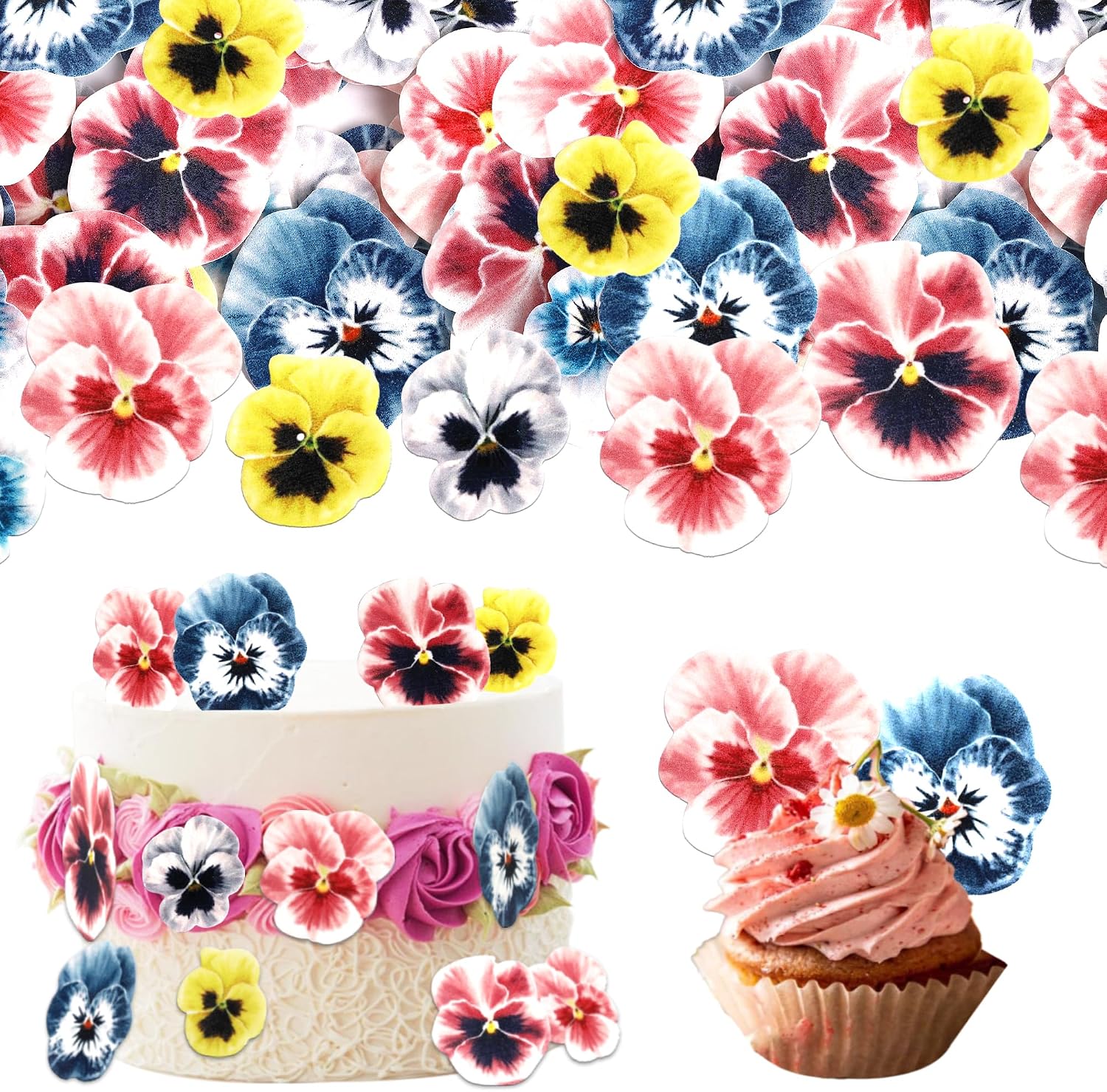 Amazon.com: 60 PCS Edible Flowers Cupcake Toppers Pansies Spring Edible ...