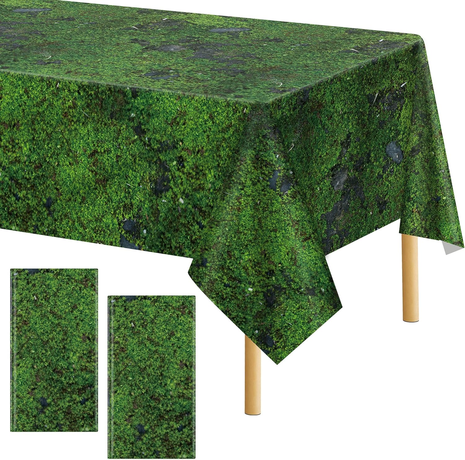 Amazon.com: durony 2 Pieces Green Moss Pattern Plastic Tablecloth Green ...