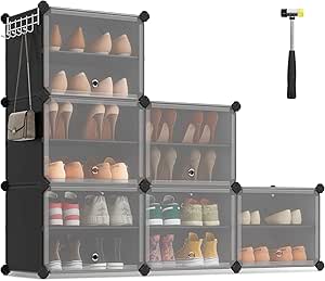 SONGMICS Interlocking Shoe Rack, Plastic Shoe Storage Cabinet, 6-Slot ...