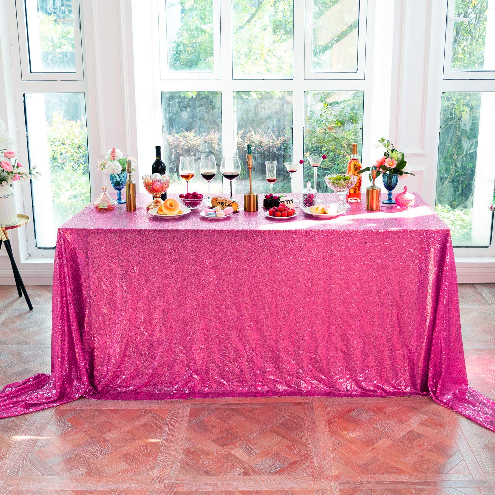 Amazon.com: JYFLZQ Fuchsia Sequin Tablecloth 90" x 132" Rectangular ...
