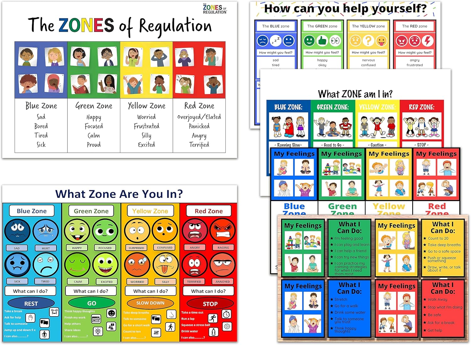 DEVENALSA 6 Zones of Regulation Poster, Feelings Chart For Kids ...