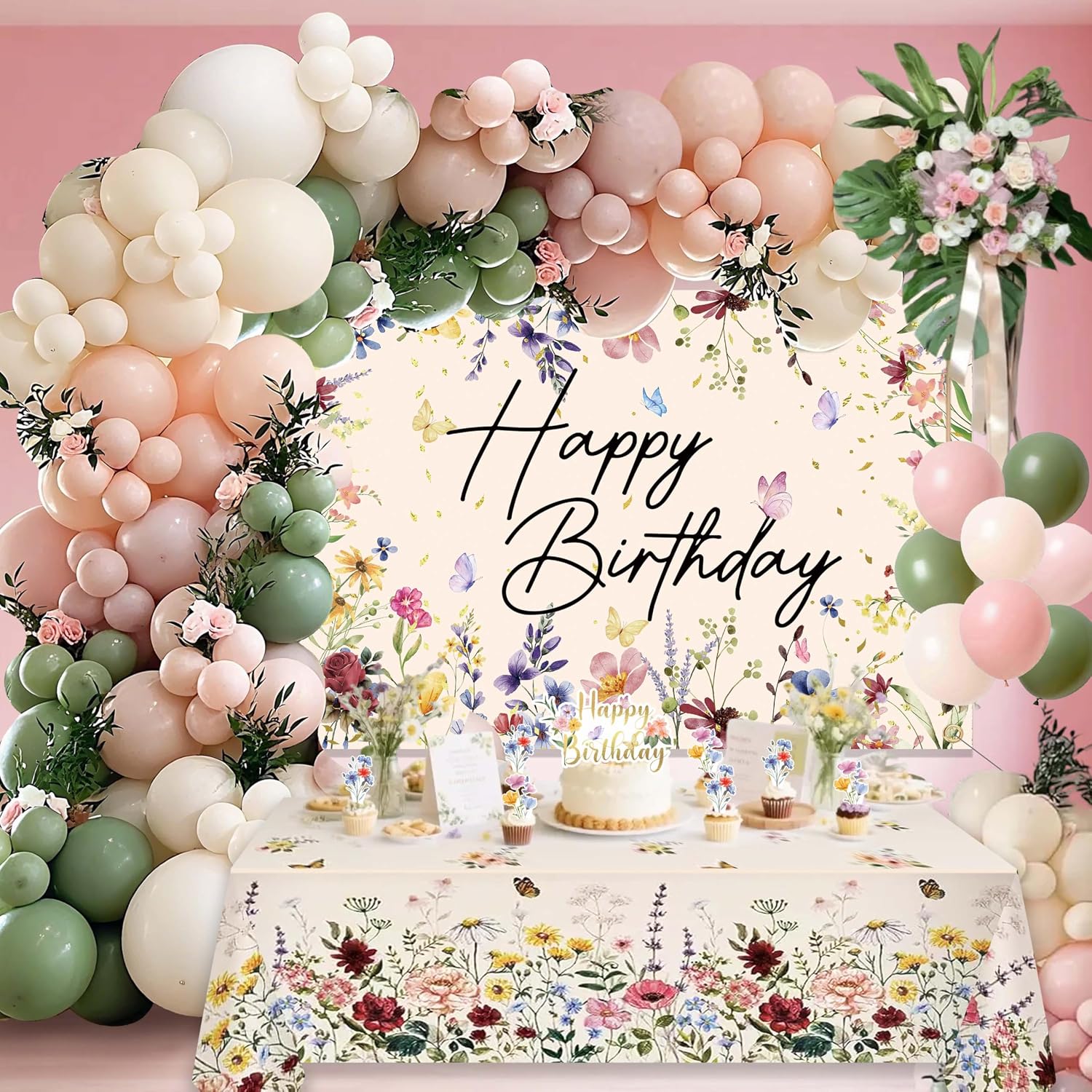 Amazon.com: Wildflower Birthday Decorations for Women Girls, Sage Green ...