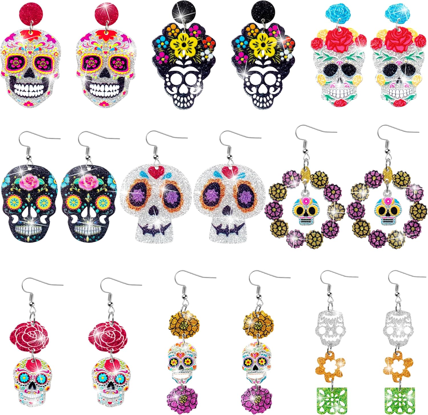 Amazon.com: Y1tvei Day of The Dead Earrings - 9Pairs Cute Halloween ...