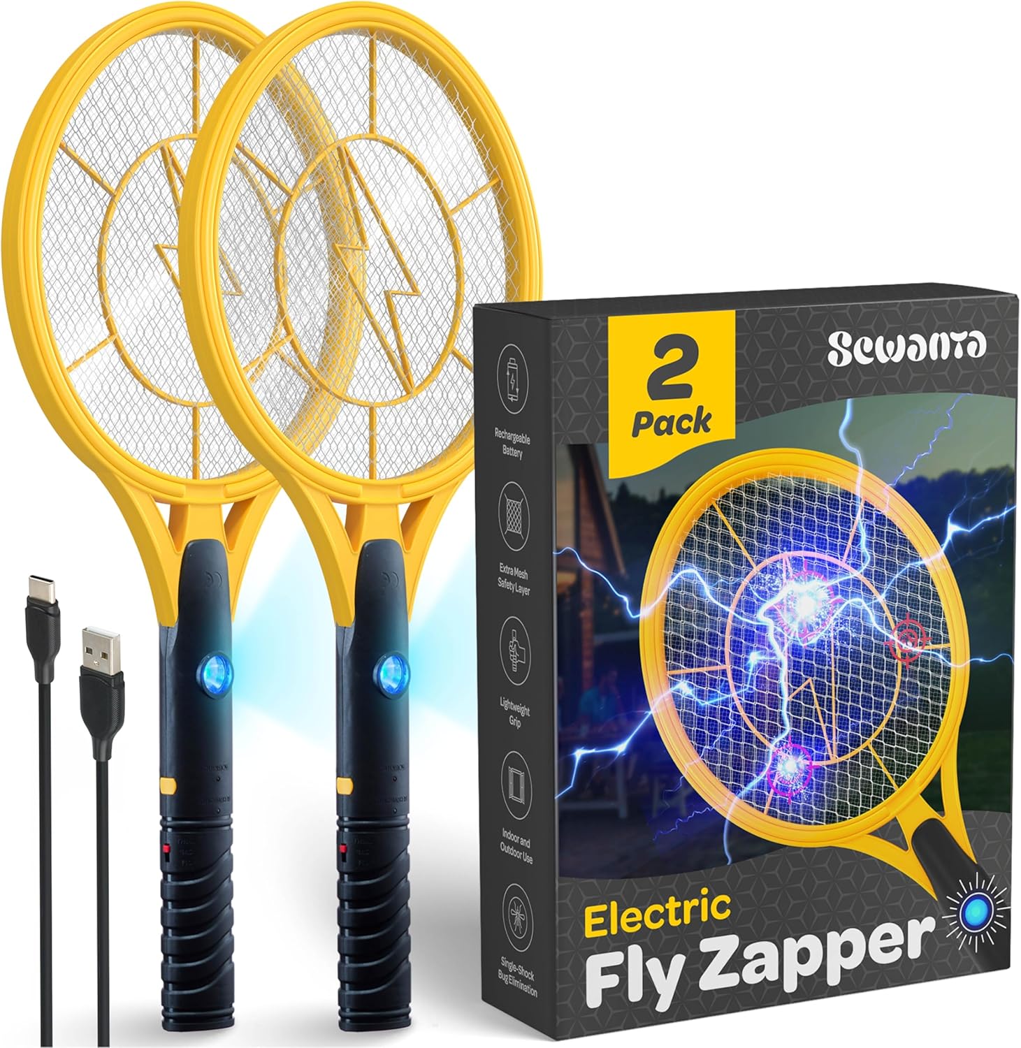 Amazon.com : Electric 4000 Volt Fly Swatter [Set of 2] Handheld Bug ...