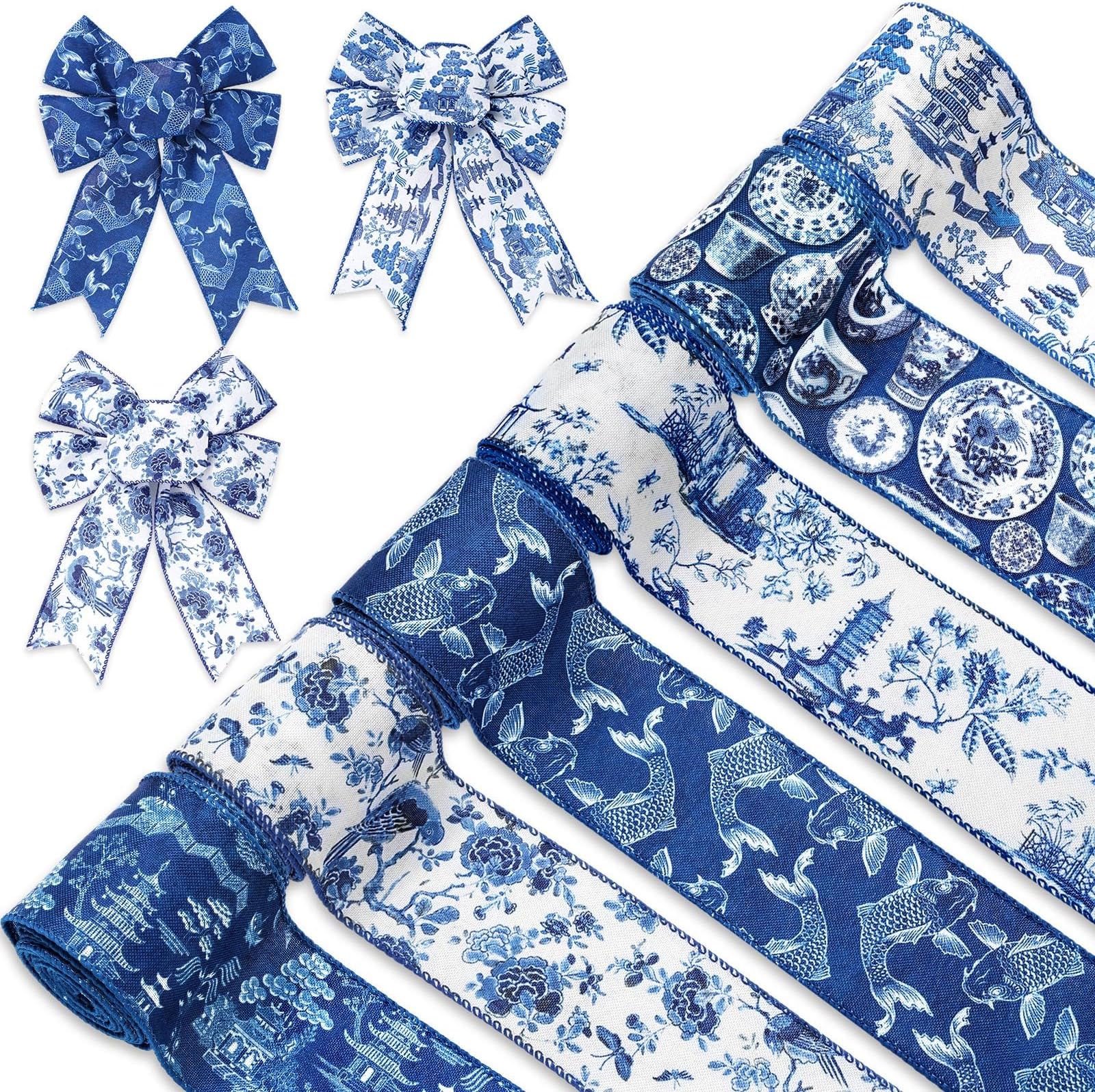 Amazon.com: AnyDesign 36 Yards Chinoiserie Pattern Wired Edge Ribbon ...