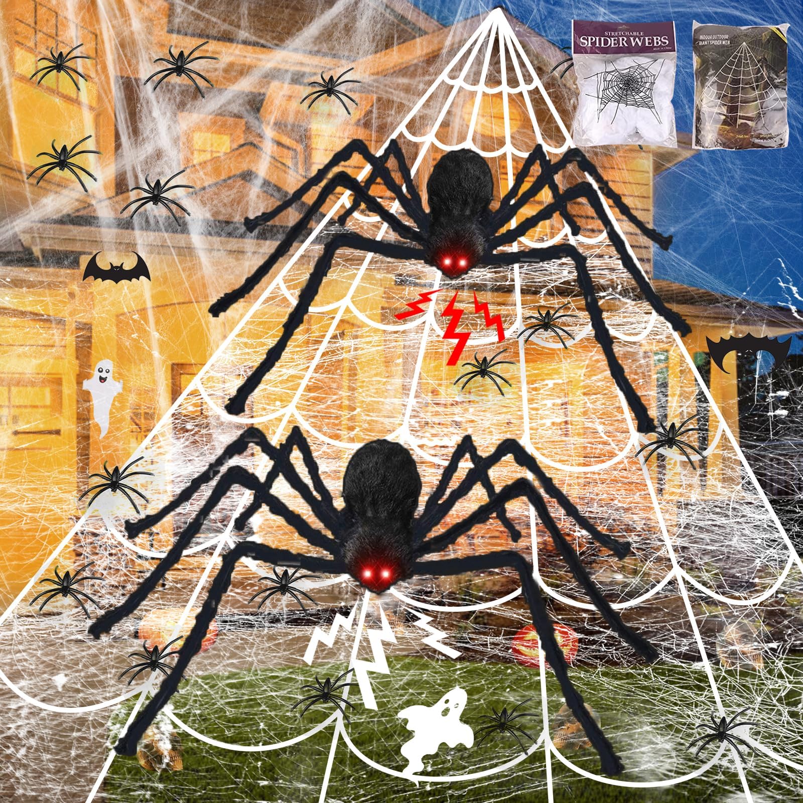 Amazon.com: Pawliss 2 Pcs Halloween Spider Web, 16 Ft Giant Spider Web ...