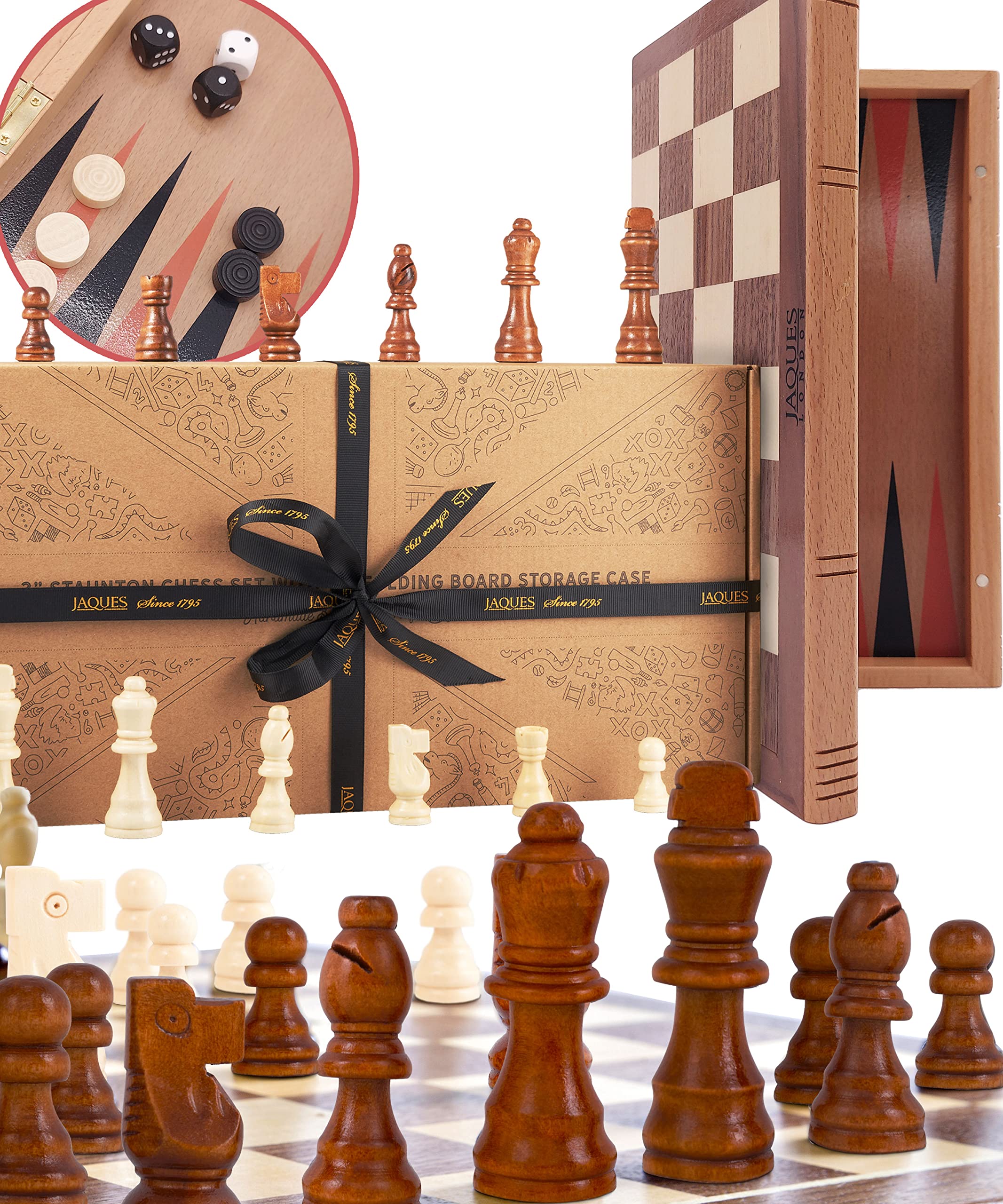 Jaques of London Chess Set & Backgammon Set | Folding Chess Board with ...