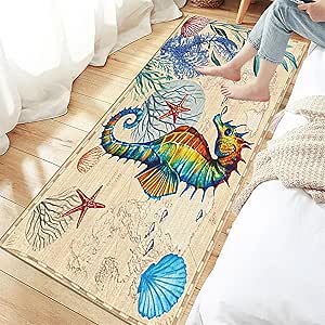 Amazon.com: Coastal Sea Horse Runner Rug 2x3ft,Washable Seahorse ...