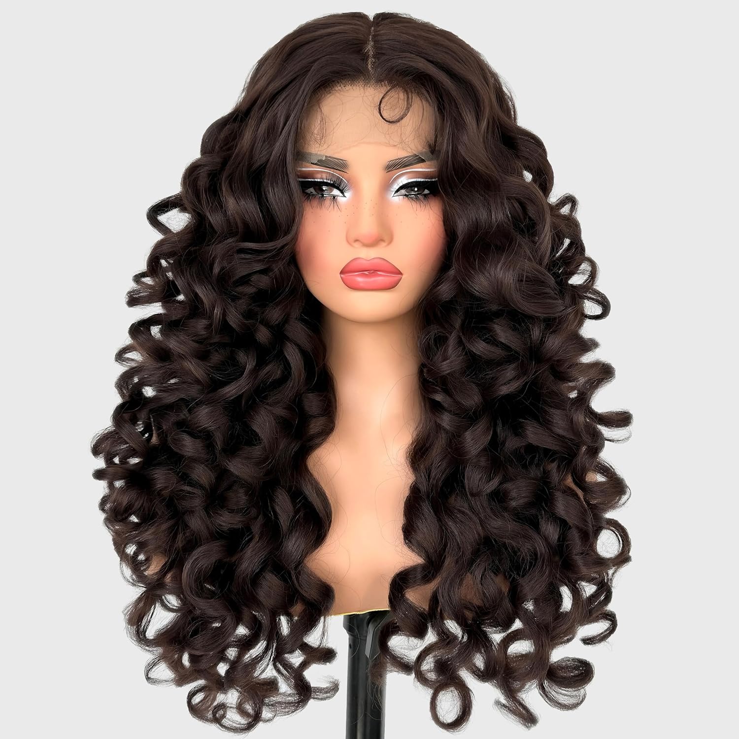 Amazon.com : SOKU Long Curly Brown Wig, 22 Inch Glueless 13x4x1 HD Lace ...