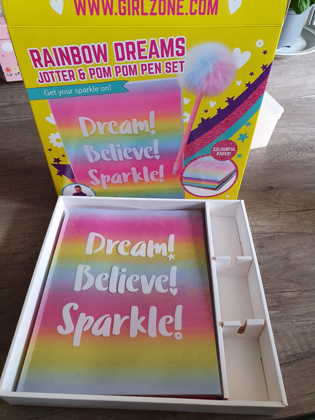 GirlZone Rainbow Dreams Jotter and Pom Pom Pen Set, Lovely Notepad and ...
