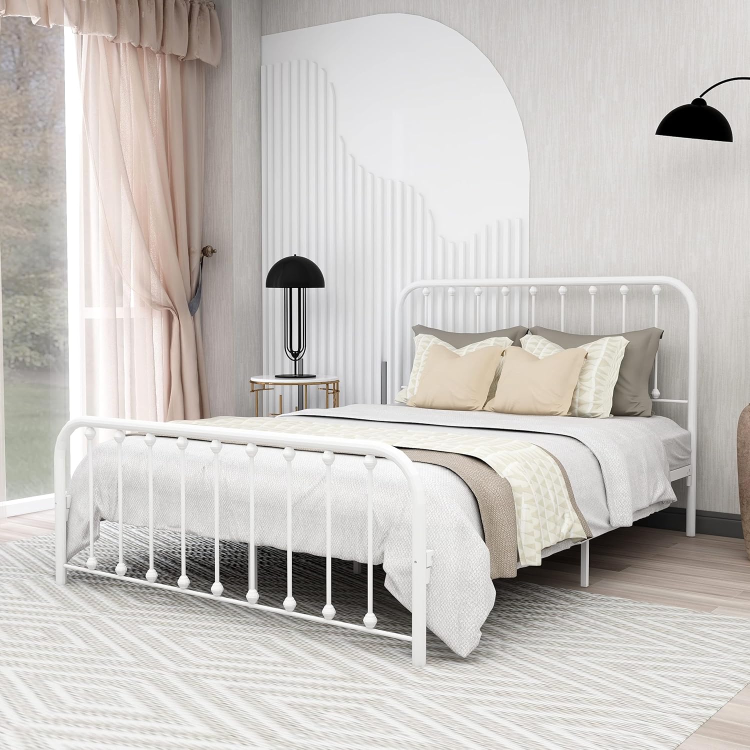 Amazon.com: RYR Metal Platform Queen Size Bed Frame with Headboard ...