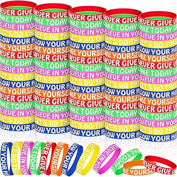Amazon.com : Lenwen 120 Pcs Motivational Quote Rubber Bracelets for ...