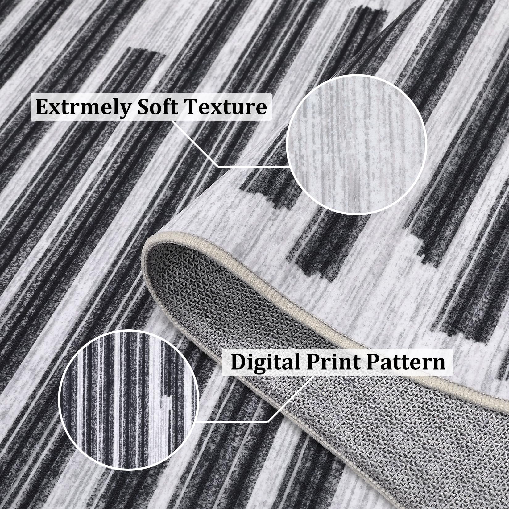 Large Area Rug 8X10 Bohemian Rug Modern Berber Stripe Area Rug Non Slip ...