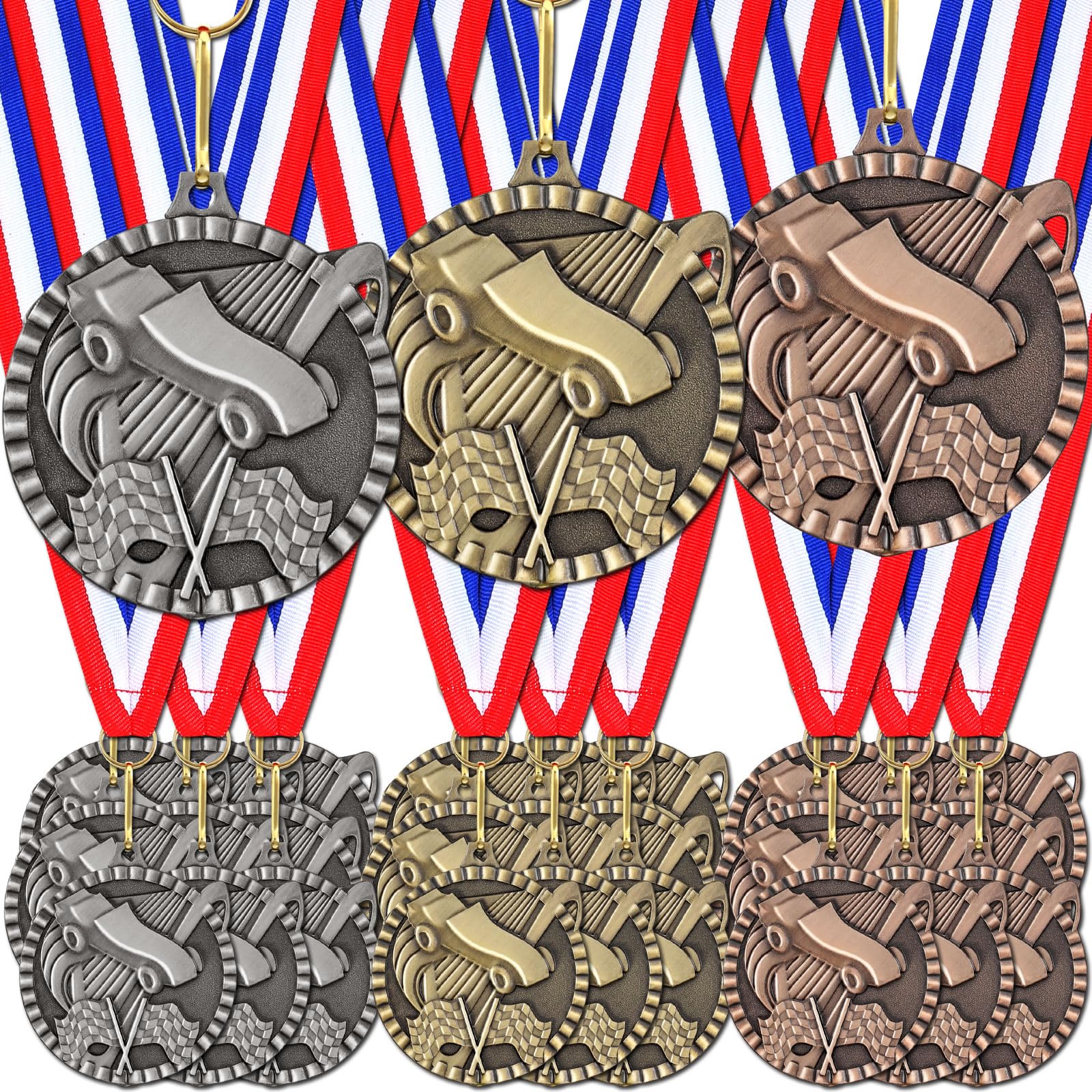 Snapklik.com : Loetere 30 Pcs Race Car Derby Medals Gifts Gold Silver ...