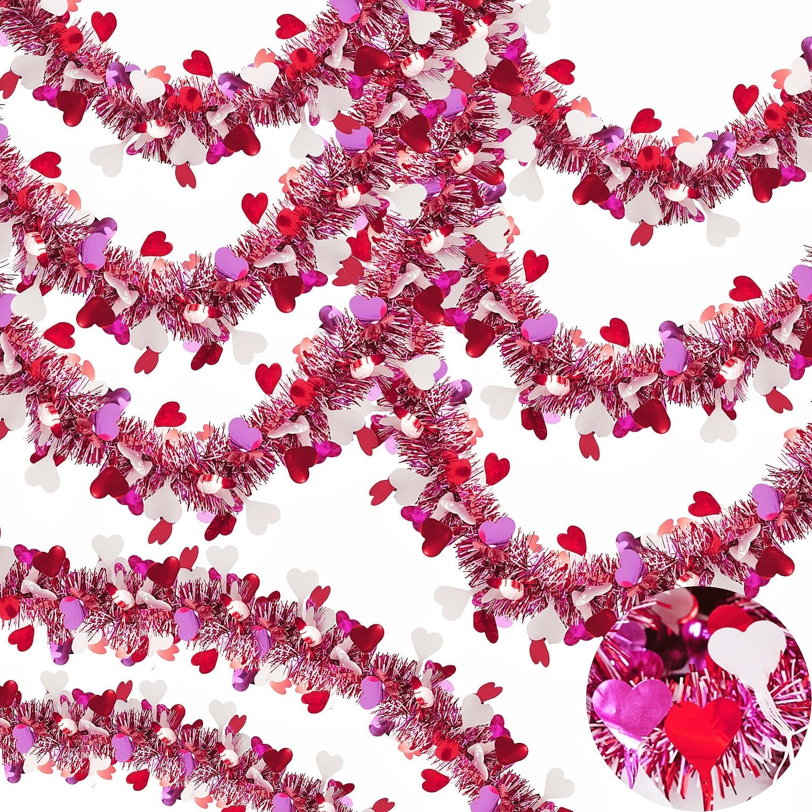 Amazon.com: 50FT Valentine Heart Tinsel Garland Red Pink Valentines ...