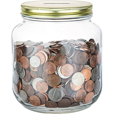 Amazon.com: Large Coin Bank Jar with Slotted Gold Lid Holds Over $1,450 ...