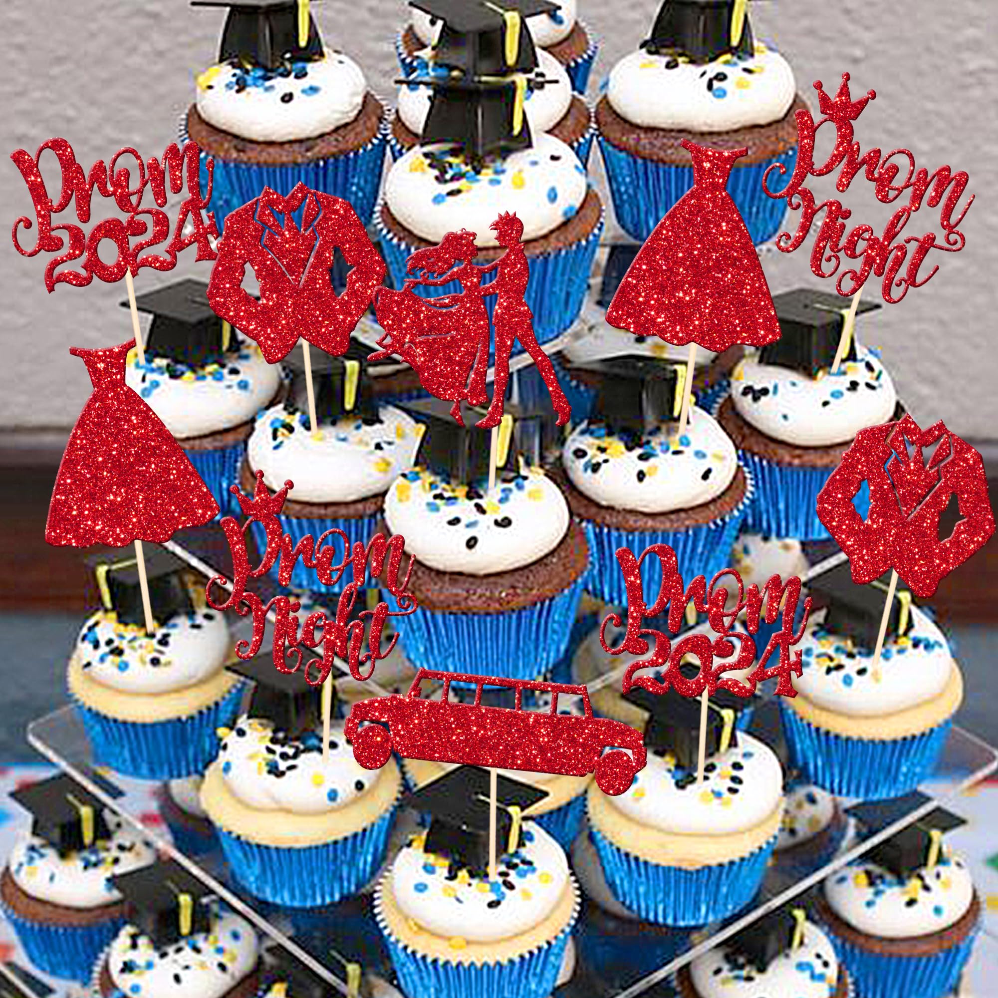 Snapklik.com : 24 PCS 2024 Prom Graduation Cupcake Toppers Glitter Prom ...