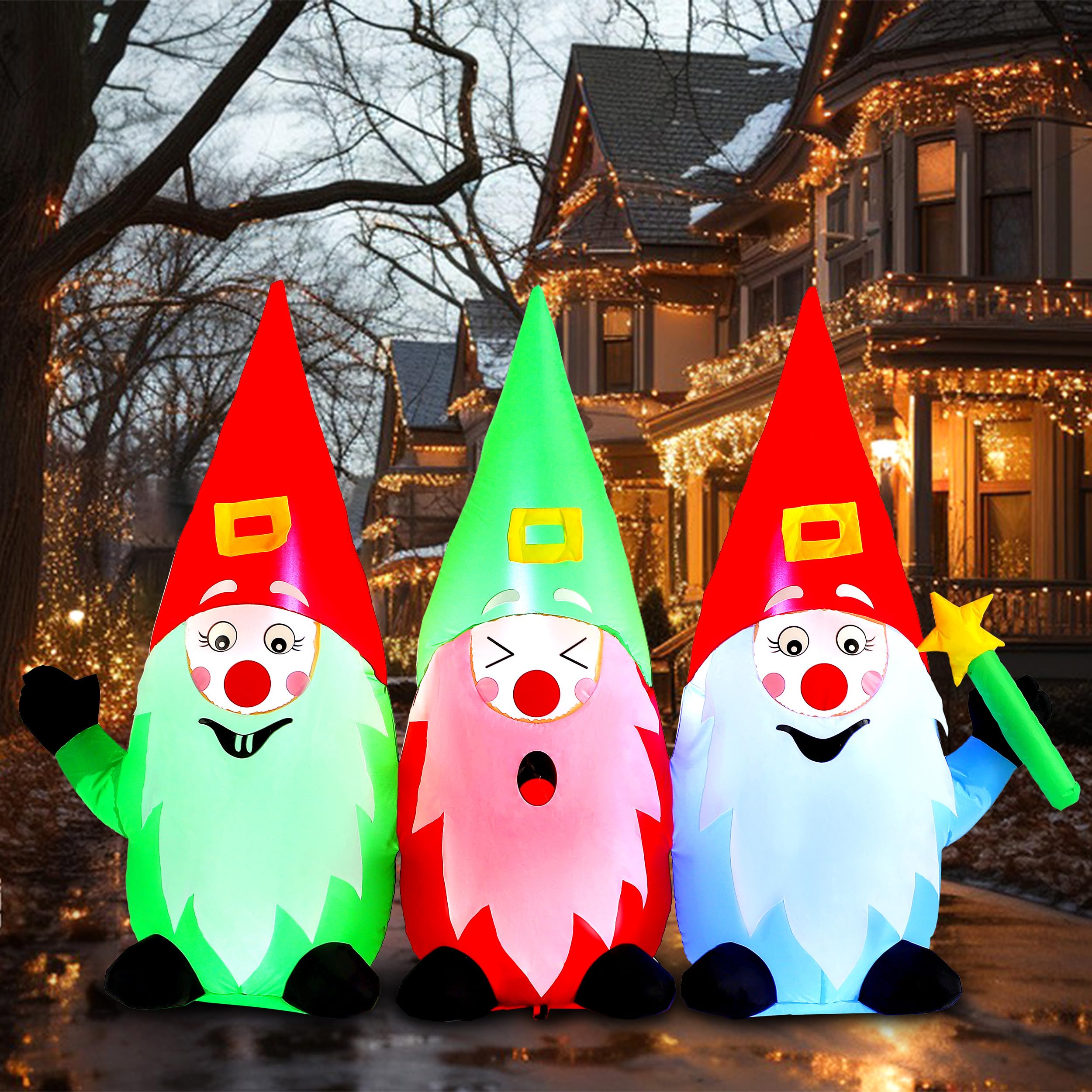 Snapklik.com : Christmas Gnome Inflatable 6FT Long, Blow Up 3 Gnomes ...